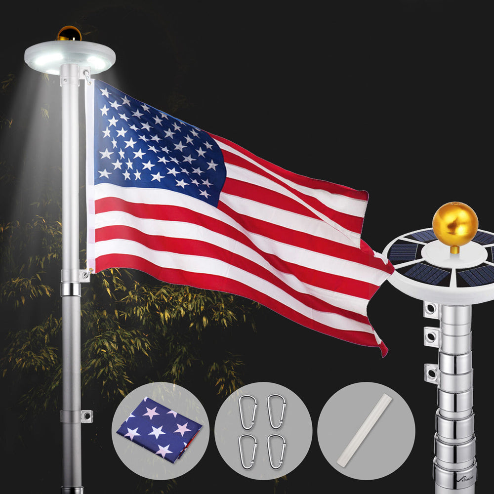 Telescoping Flag Pole Kit With Solar Light – Wojoma